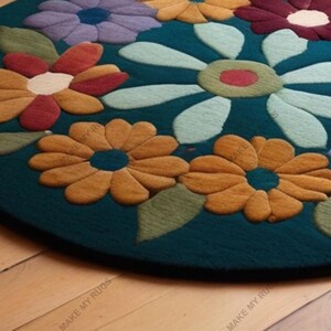 Flower Round Rug Hand Tufted Wool Rugs Area Rug for Kitchen Living Room ...
