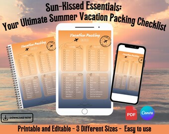 Packing List for SUMMER Vacation, EDITABLE and PRINTABLE, Travel ...