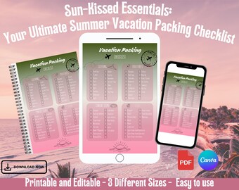 Packing List for SUMMER Vacation, EDITABLE and PRINTABLE, Travel ...