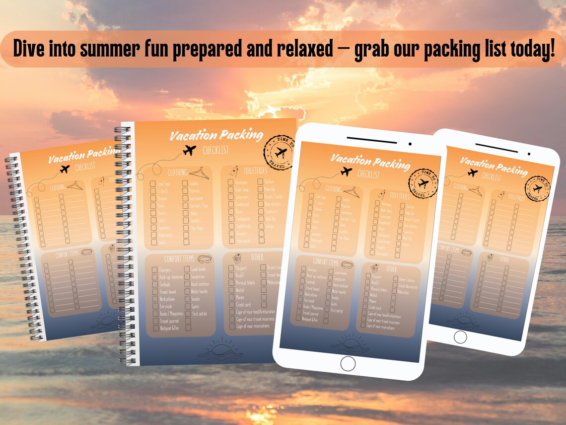 Packing List for SUMMER Vacation, EDITABLE and PRINTABLE, Travel ...