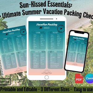Packing List for SUMMER Vacation, EDITABLE and PRINTABLE, Travel ...