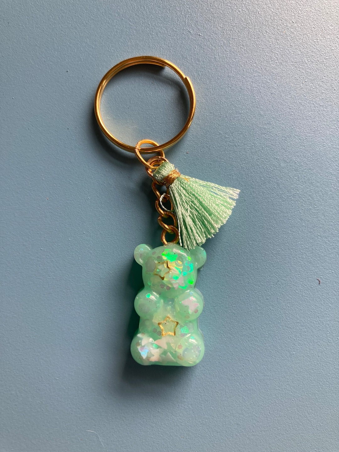 Cute Gummy Bear Resin Keychain With a Cute Teal Tassel . - Etsy