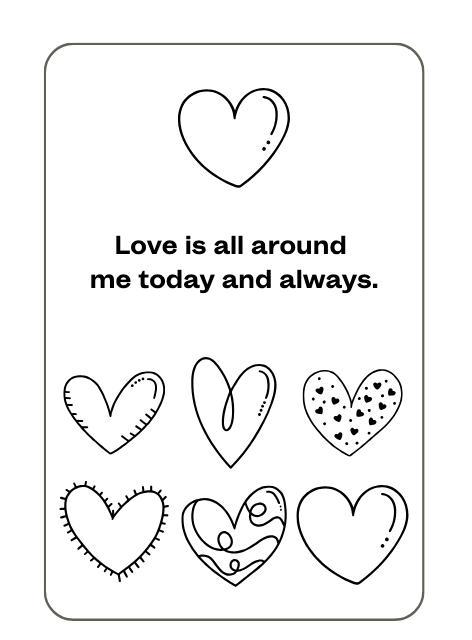 Valentine Doodle. Affirmation Coloring for Valentines. Mindfulness ...