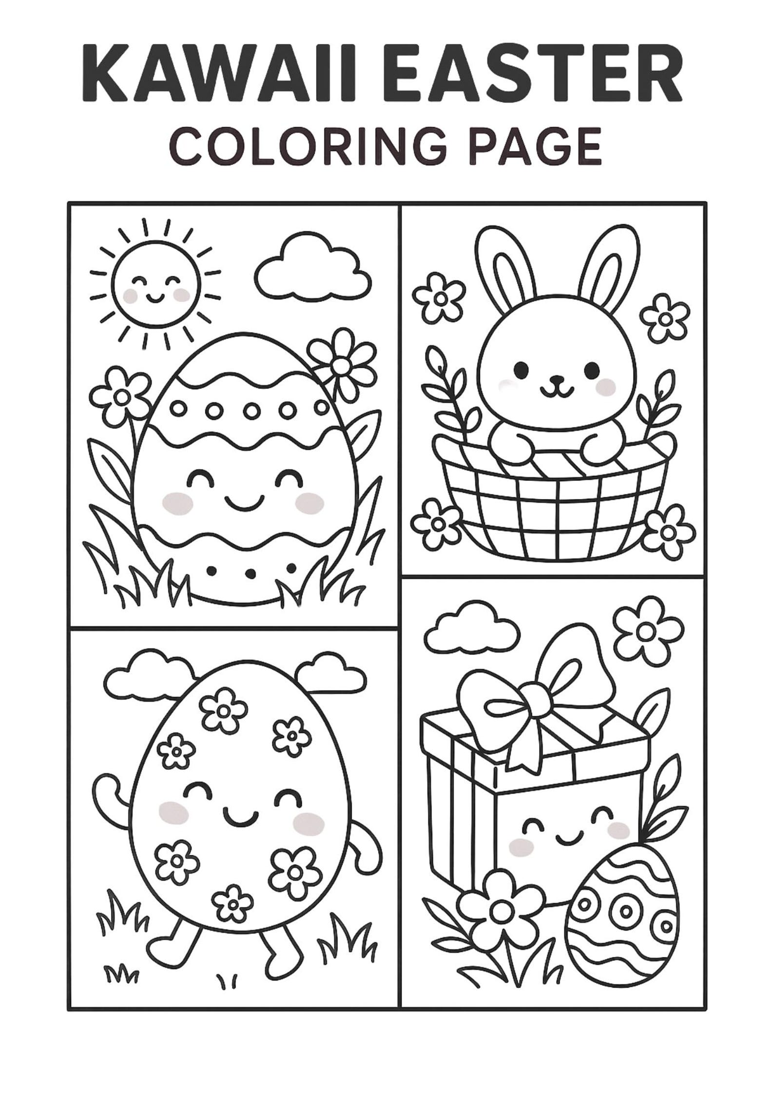 Kawaii Easter Handdrawn Coloring Pages | 3 Page Printable Digital ...