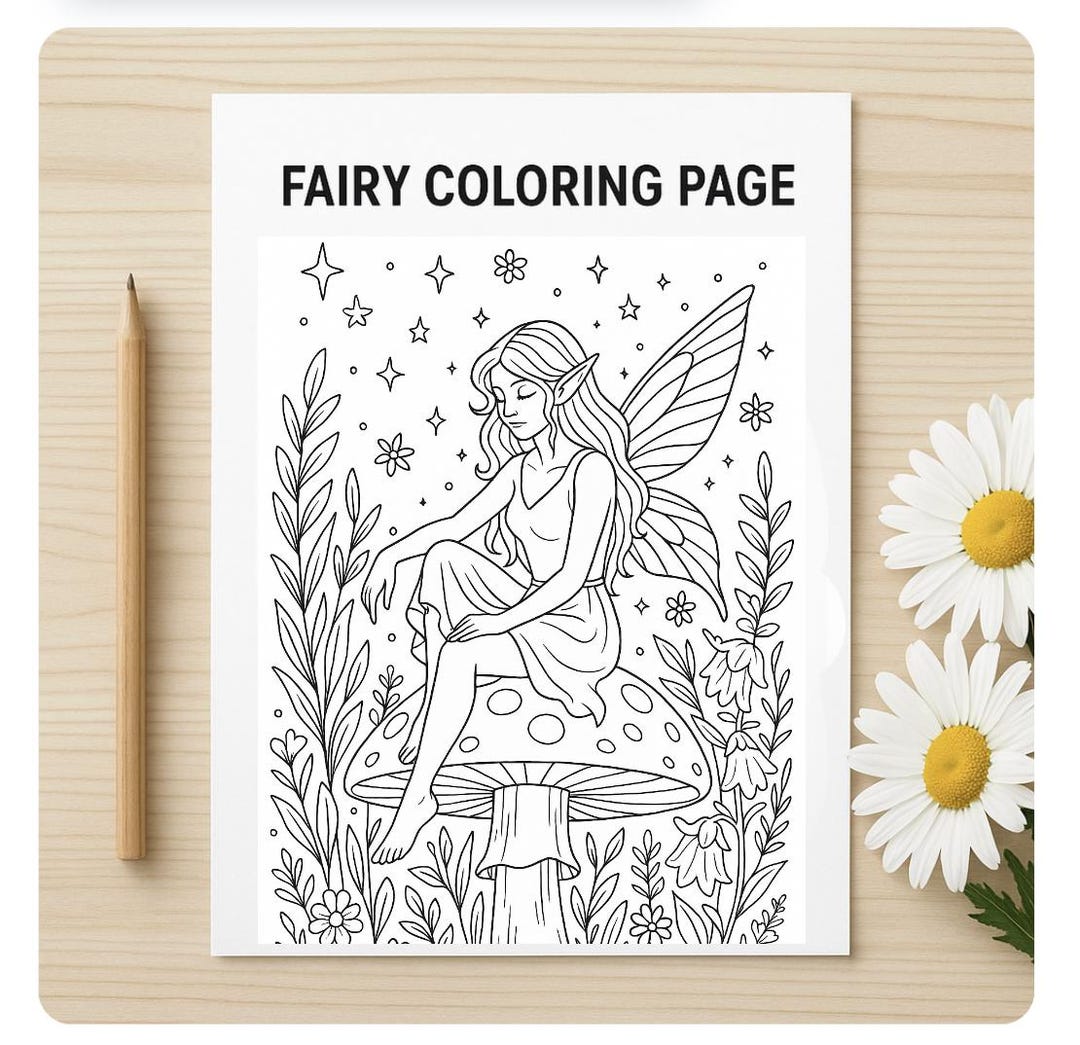Whimsical Fairy Coloring Page – Fantasy Forest Printable for Adults ...