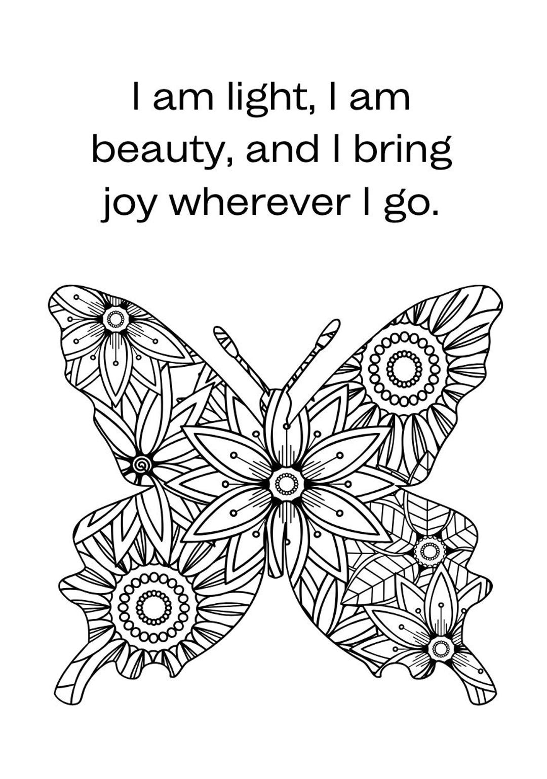 Butterfly Affirmations Coloring Pages – Printable Mindfulness Art ...