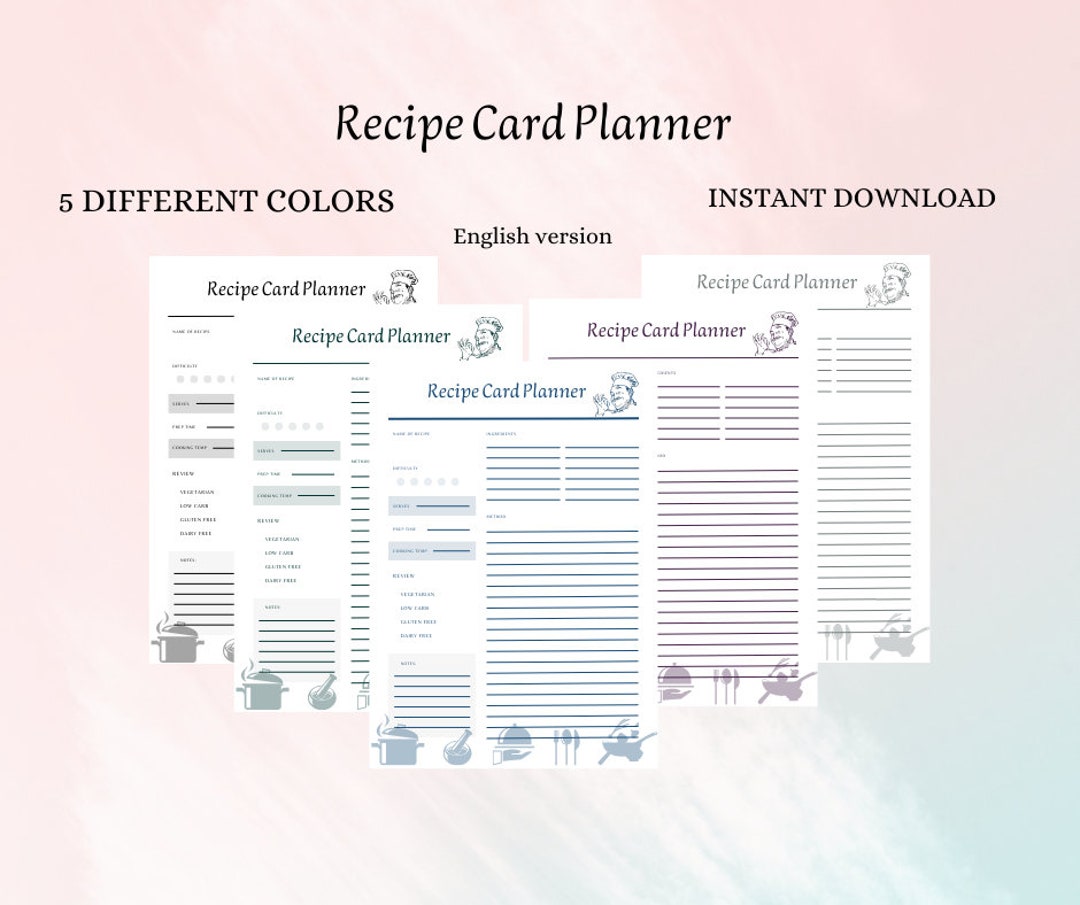 5 Printable Recipe Planner Printable Recipe Template Recipe - Etsy