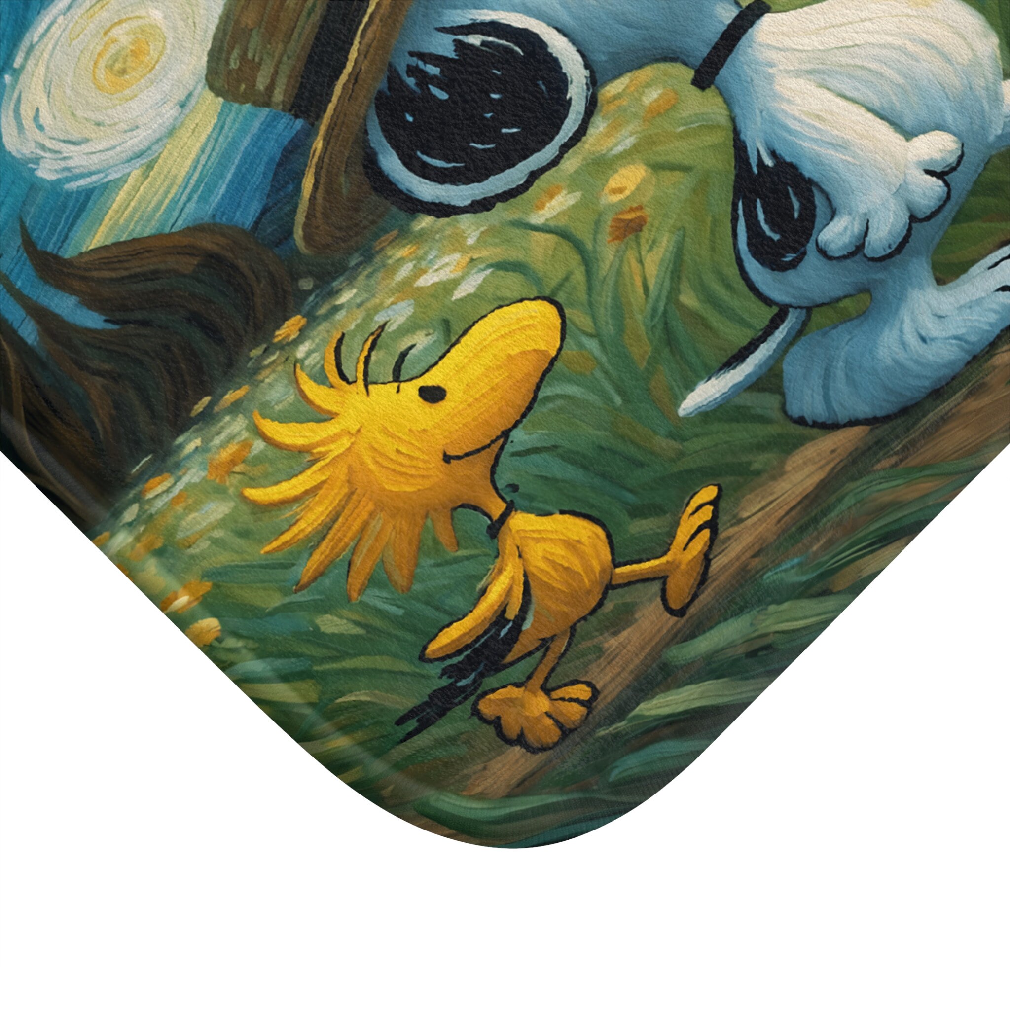 Snoopy and Woodstock Van Gogh Style Bathroom Rug Cheerful Vibes Every ...