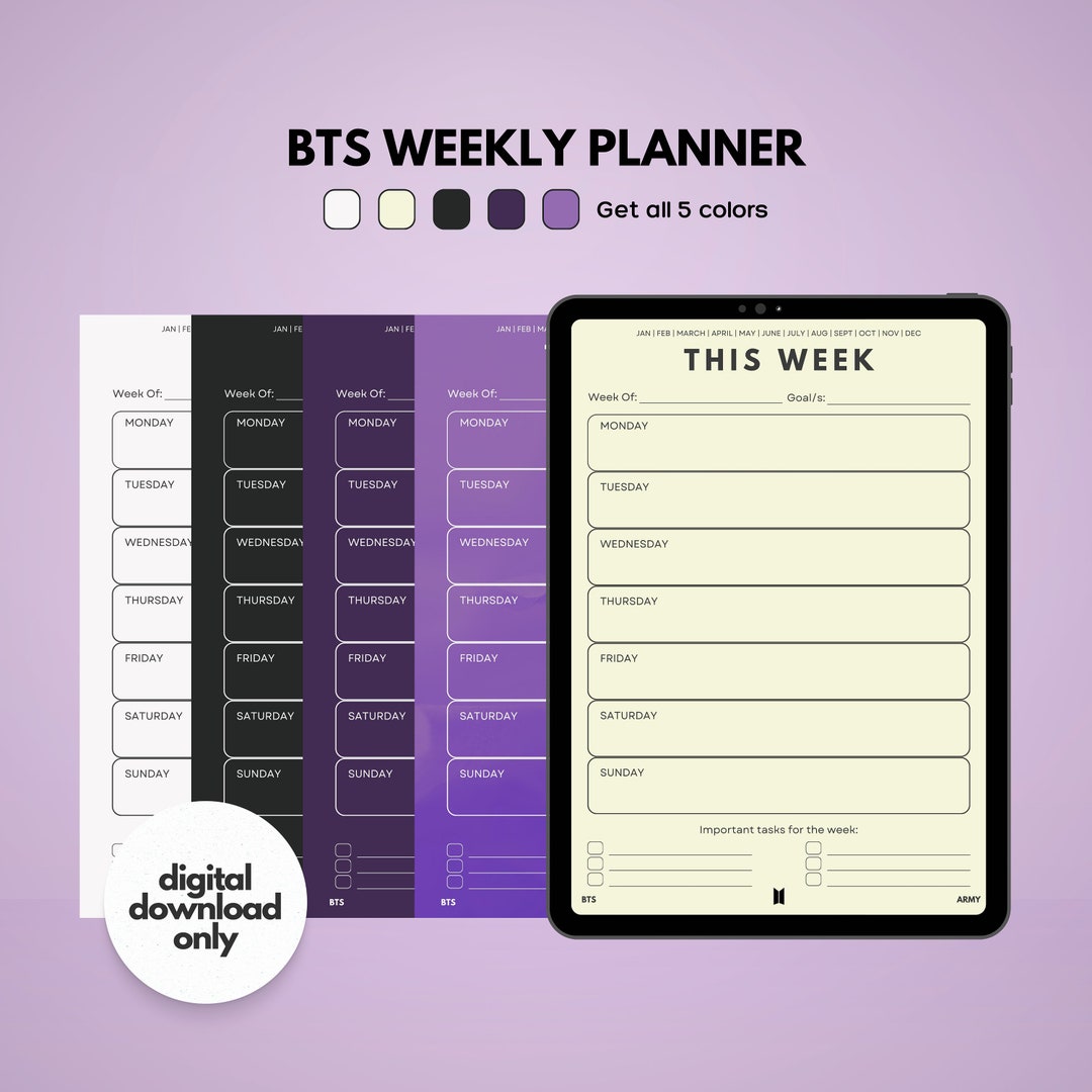 Bts Weekly Planner Bts Merch Bts Art Bts Army Bts Digital Download Bts ...