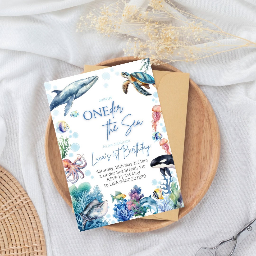 Printable Oneder the Sea Birthday Invite, Ready to Print Fully Edited ...