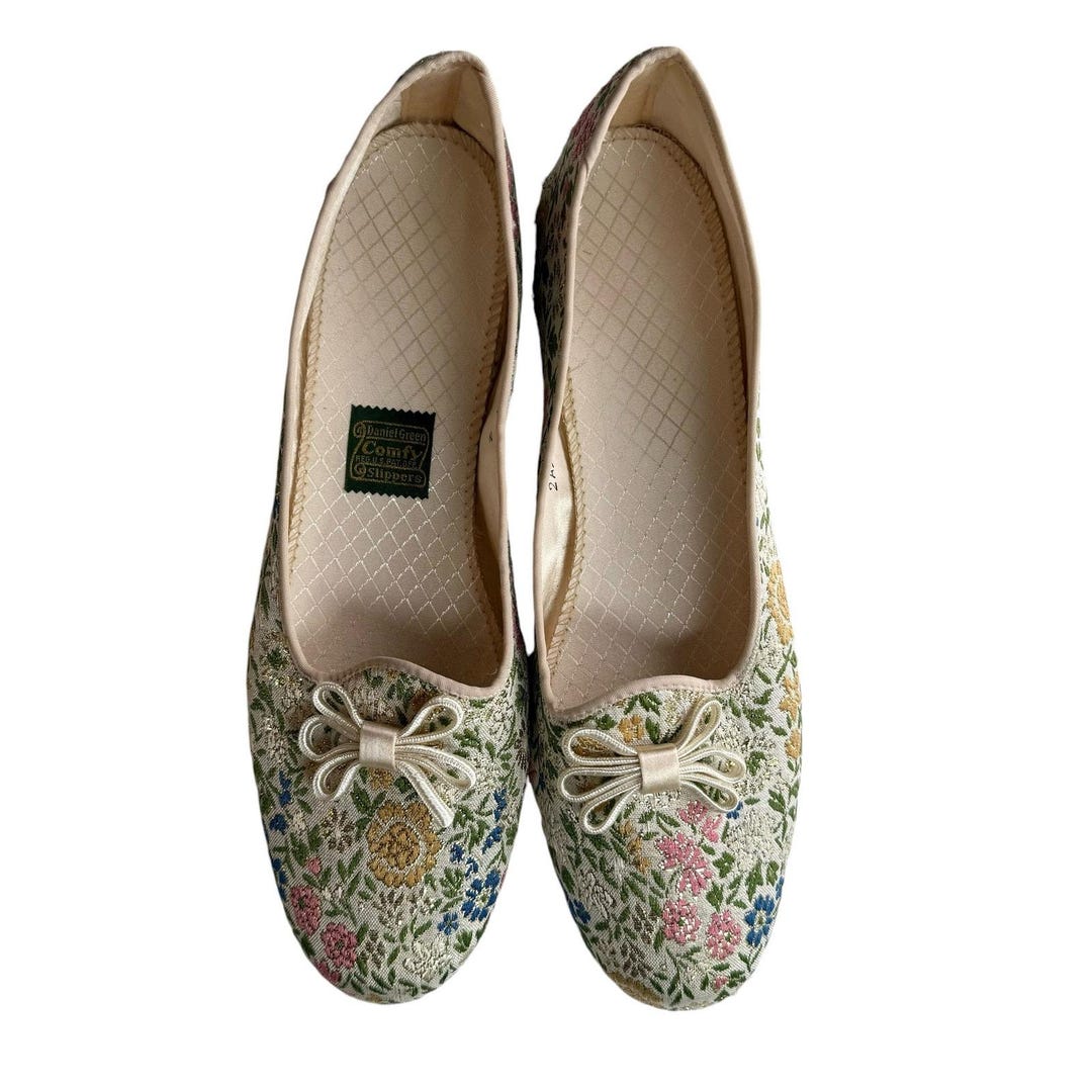 Vintage 50s 60s Daniel Green Floral Brocade Comfy Slippers Metallic ...