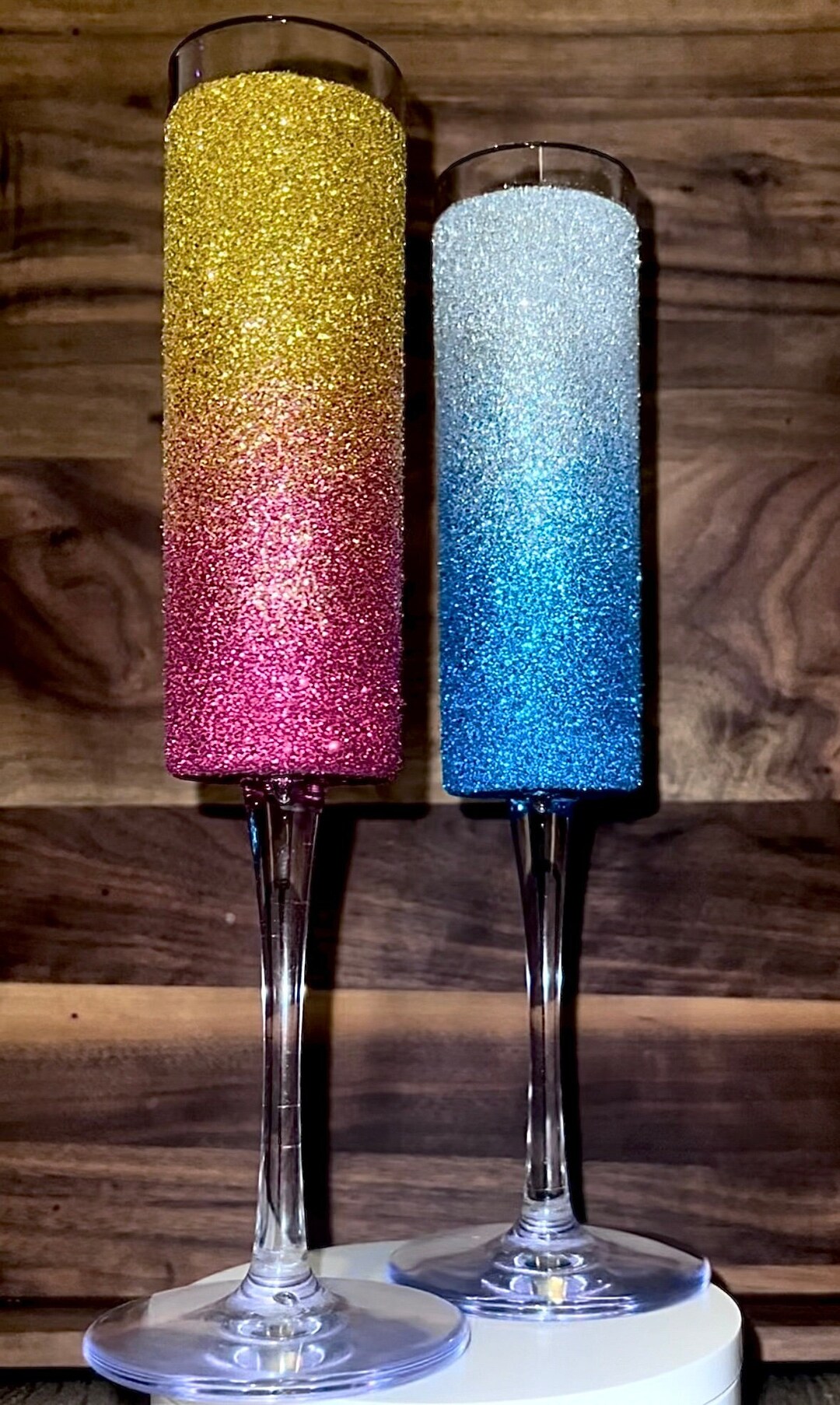 Decorated Plastic Champagne Flute Perfect Gift Glitter Glass Sparkly ...