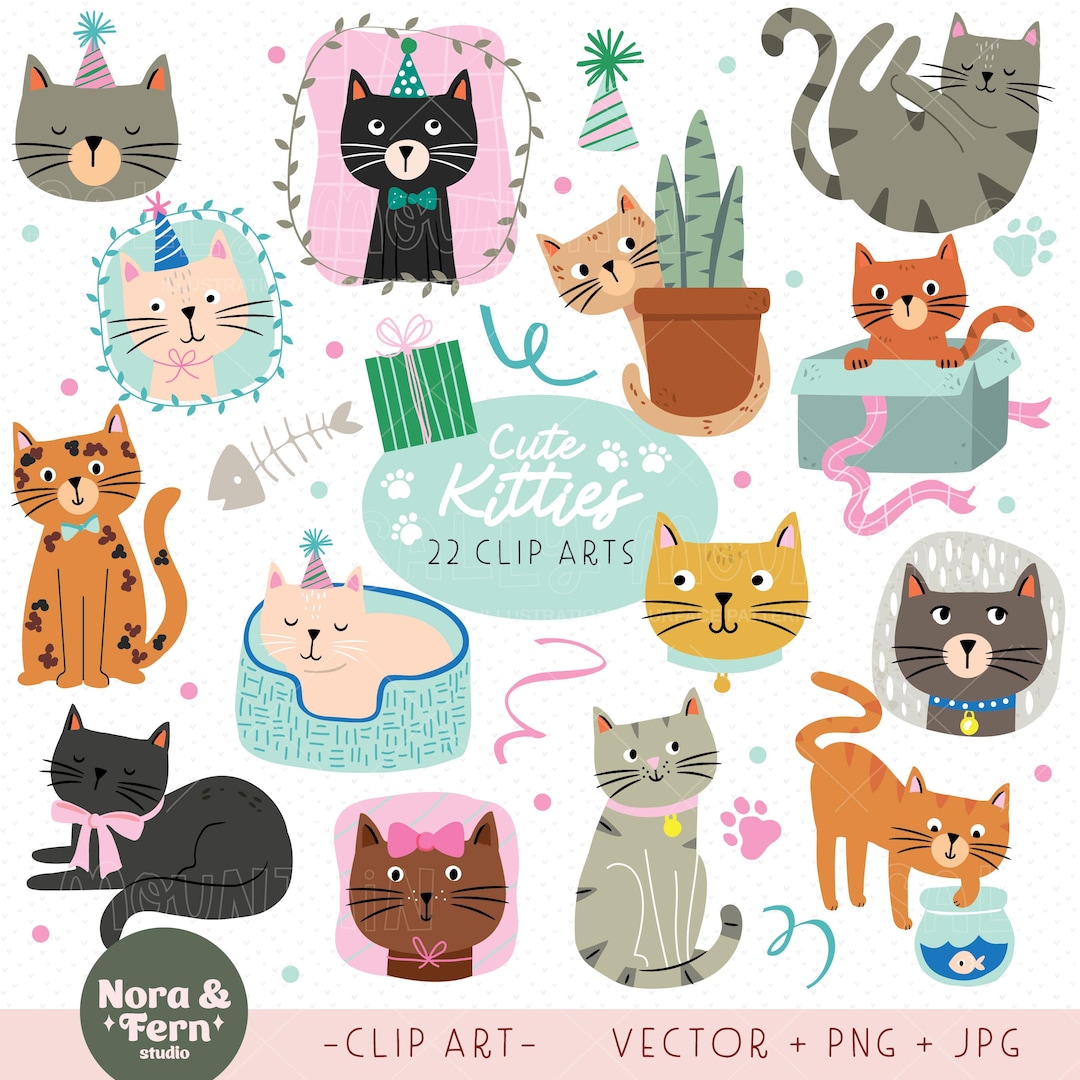 Cute Kitties Clip Art - Cute Cat Clip Art, Cat PNG, Cat Illustration ...