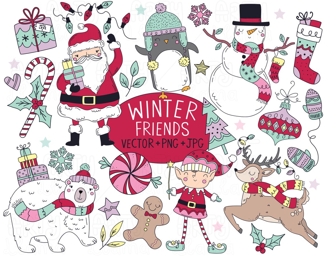 Winter Friends Clip Art Christmas Character Clip Art Set, Digital ...