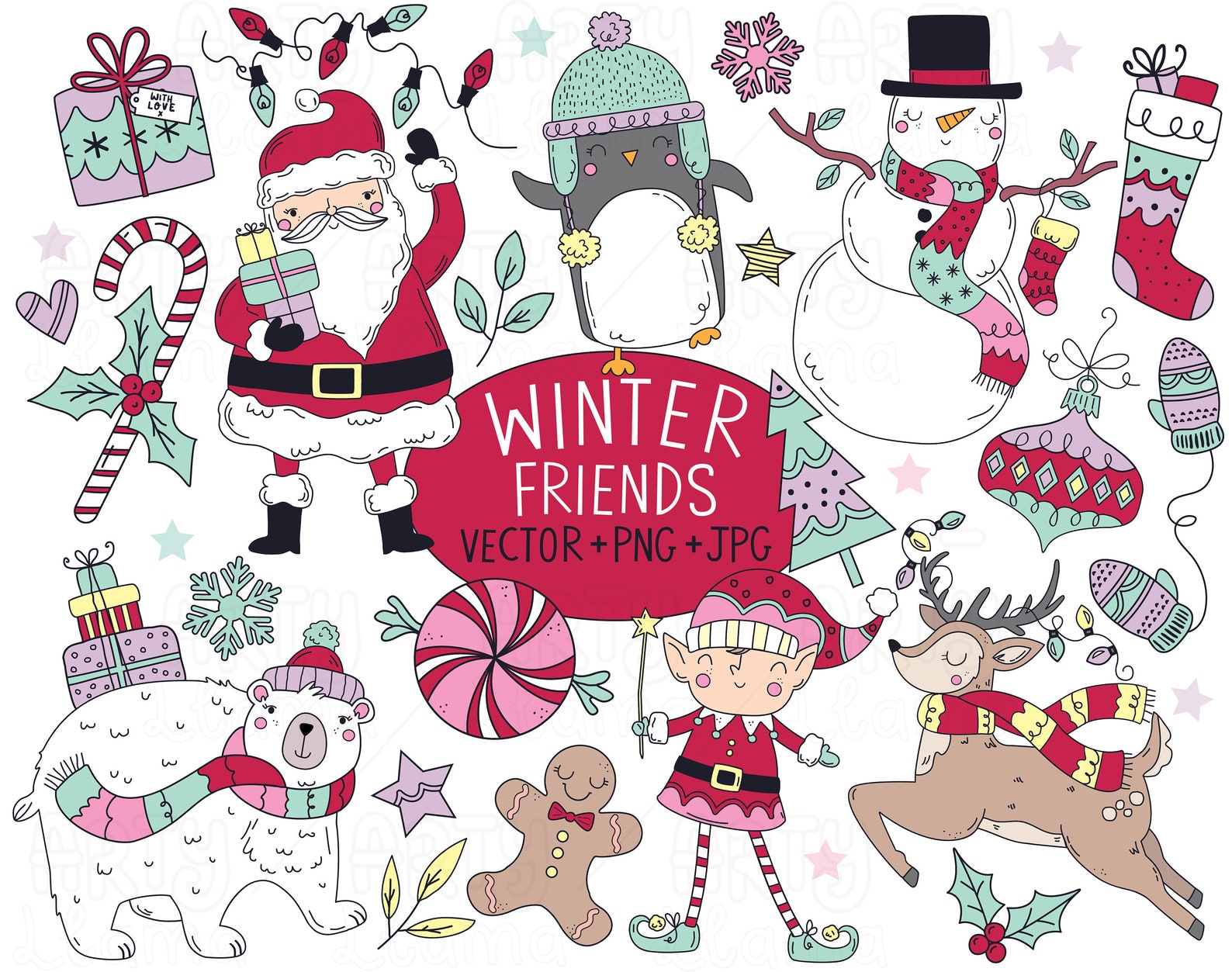 Winter Friends Clip Art Christmas Character Clip Art Set, Digital ...