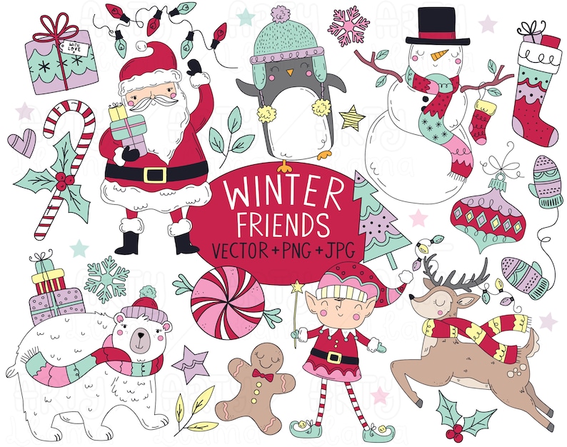 Winter Friends Clip Art Christmas Character Clip Art Set, Digital ...