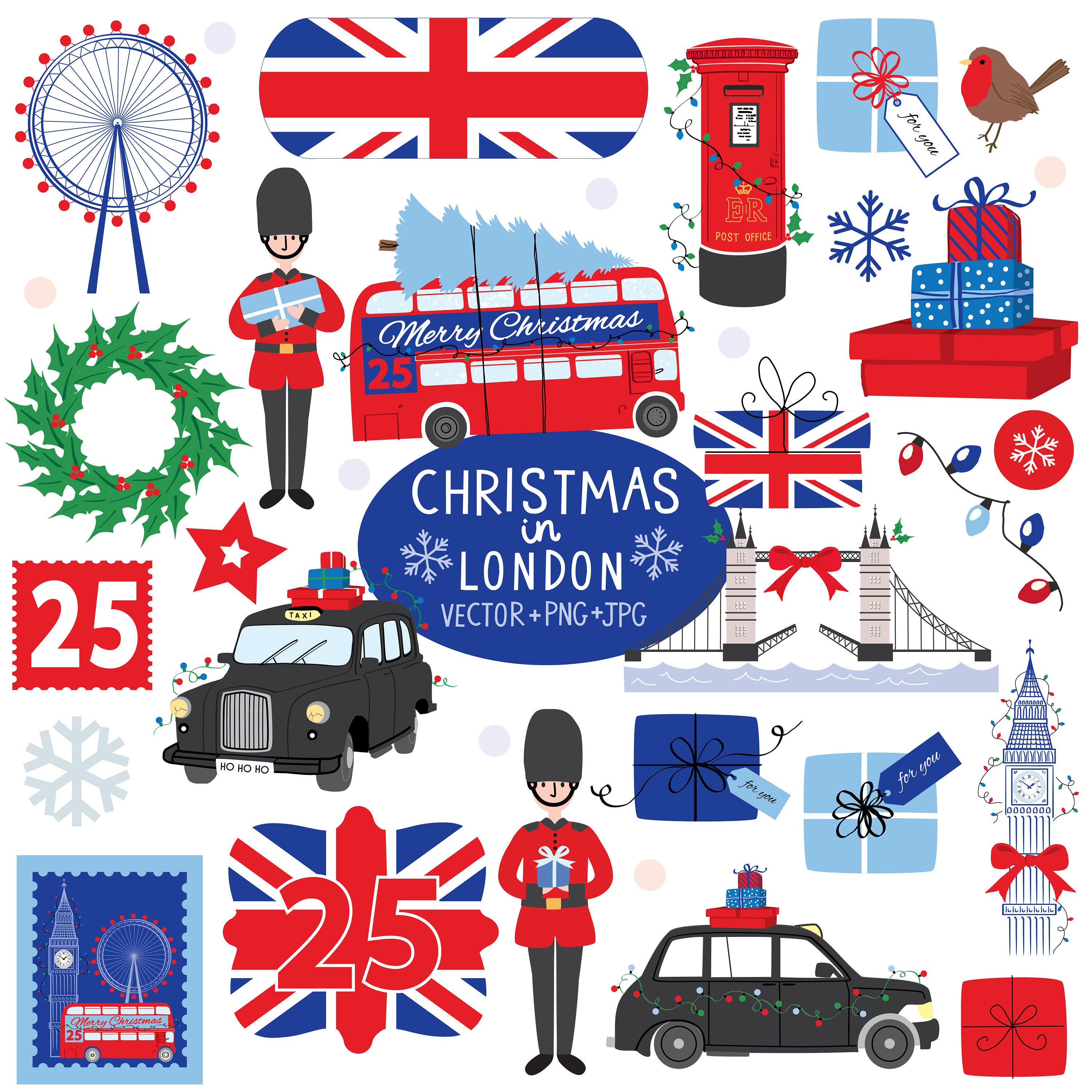 Christmas in London Clip Art - Christmas Clip Art Set, Digital ...