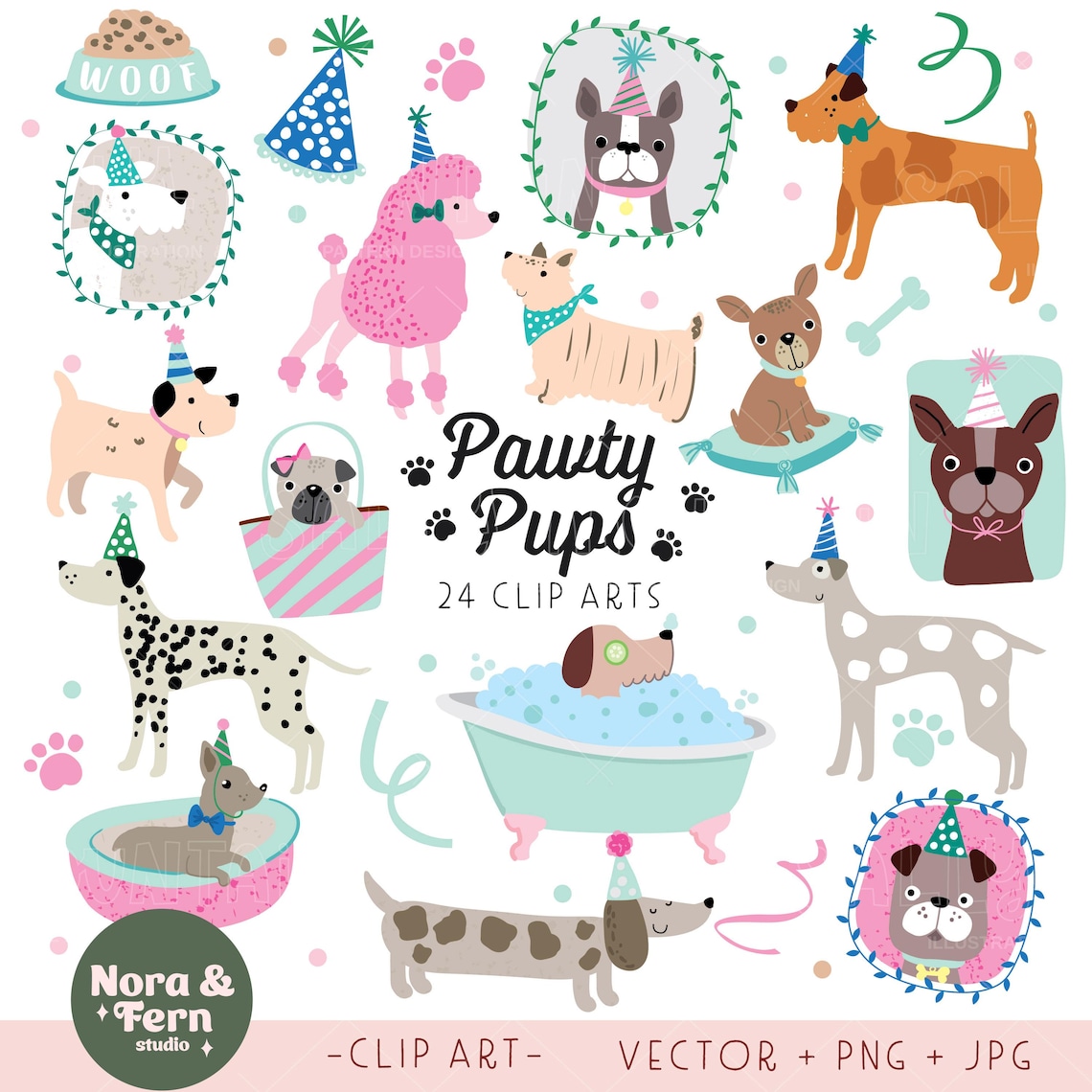 Dog Clip Art Set: Cartoon Puppies Digital Design for Party, Cards ...