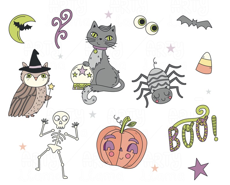 Cute Halloween Clip Art Set - (vector, PNG, JPG) Digital Printable Clip ...