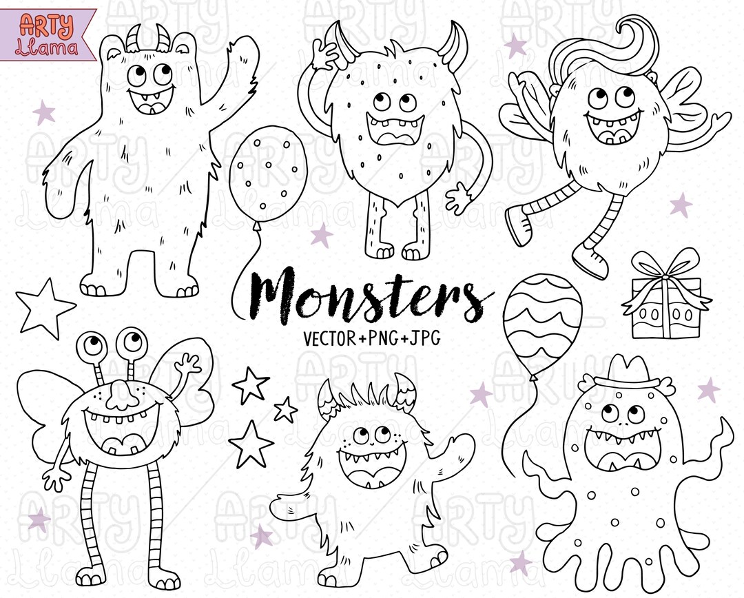 Monsters Digital Stamps - Doodle Monsters Digital Stamp Set, Digital ...