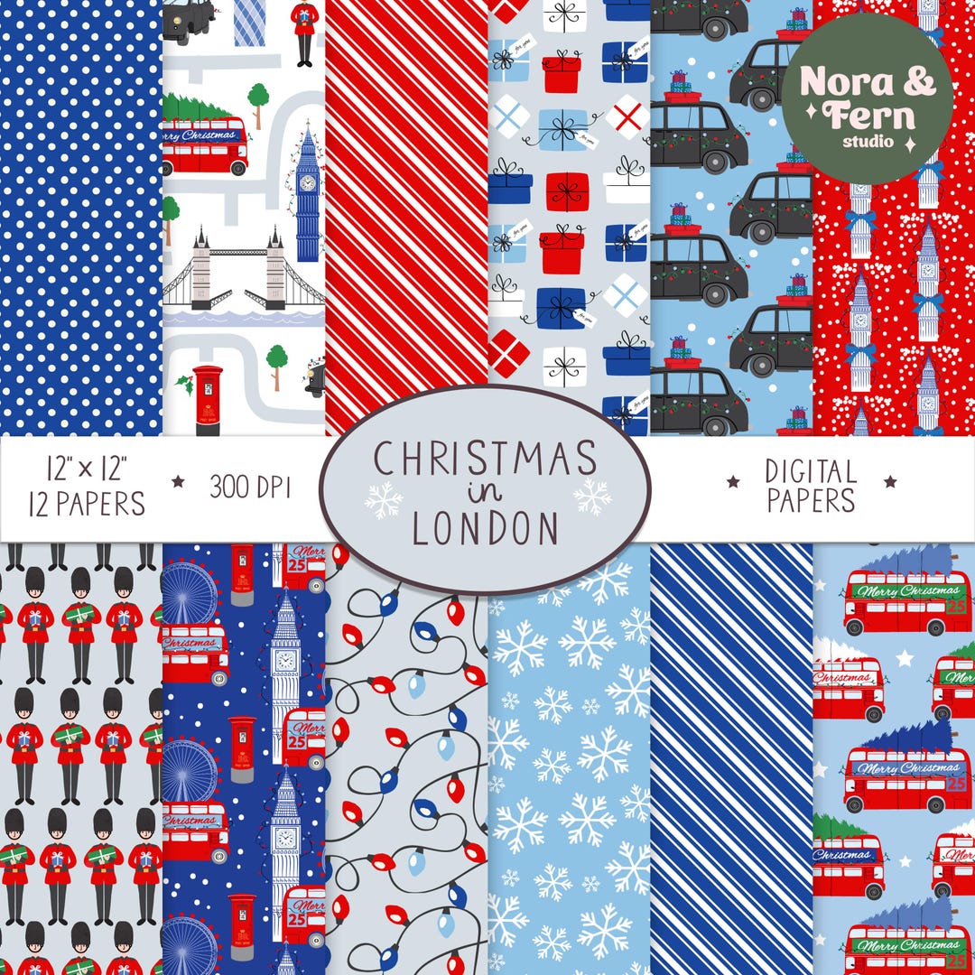 London Christmas Digital Paper Pack: Festive Printable Papers (digital ...