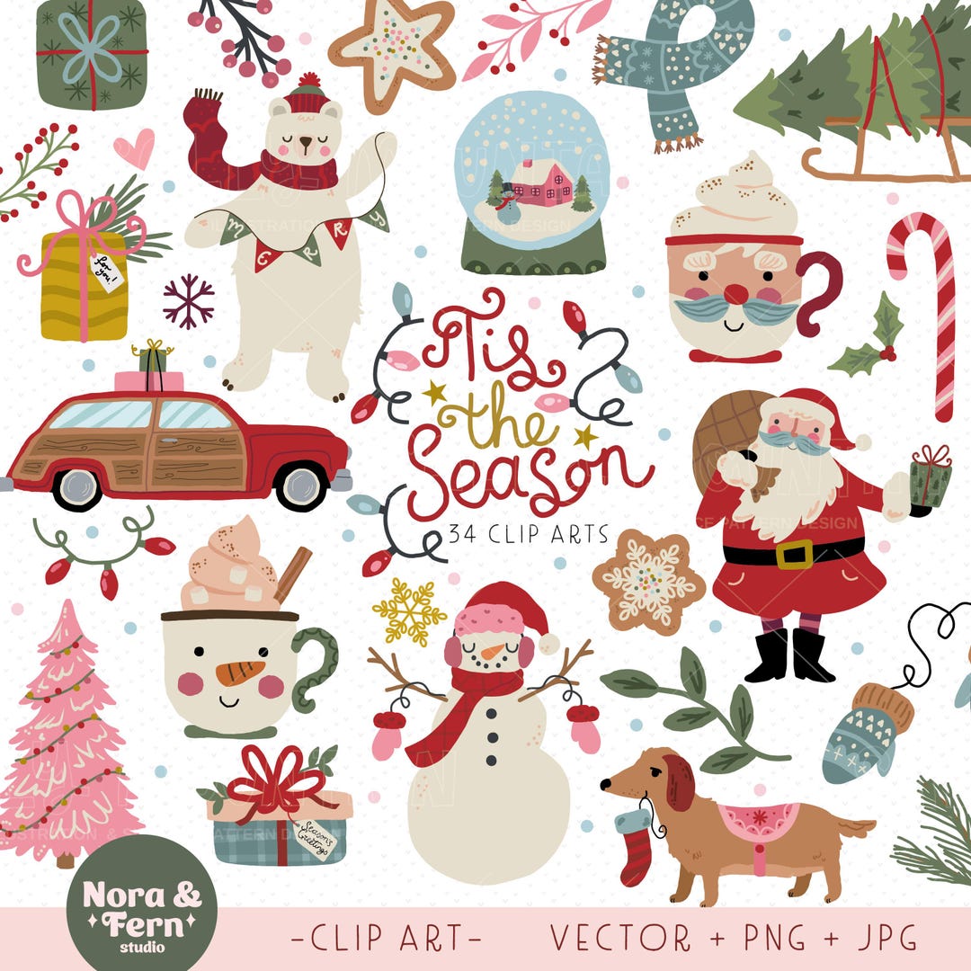 Christmas Character Clip Art Set: Hand Drawn Christmas Art (digital ...