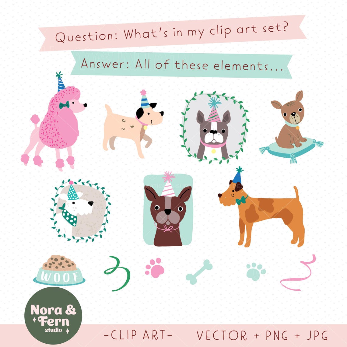 Dog Clip Art Set: Cartoon Puppies Digital Design for Party, Cards ...