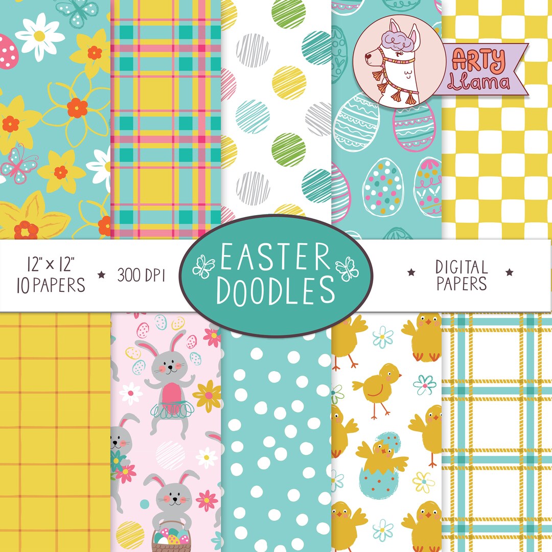 Easter Doodle Digital Patterned Papers - Cute Easter Printable Papers ...