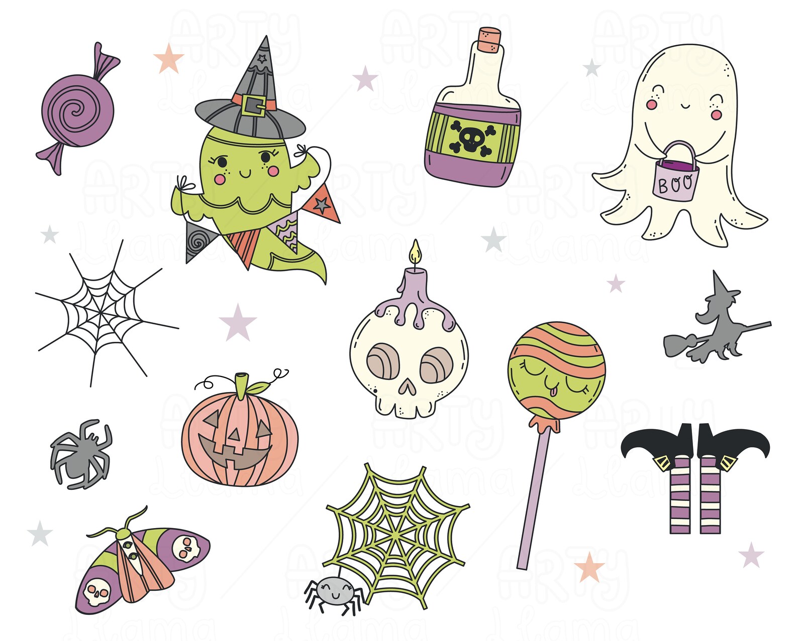 Cute Halloween Clip Art Set - (vector, PNG, JPG) Digital Printable Clip ...