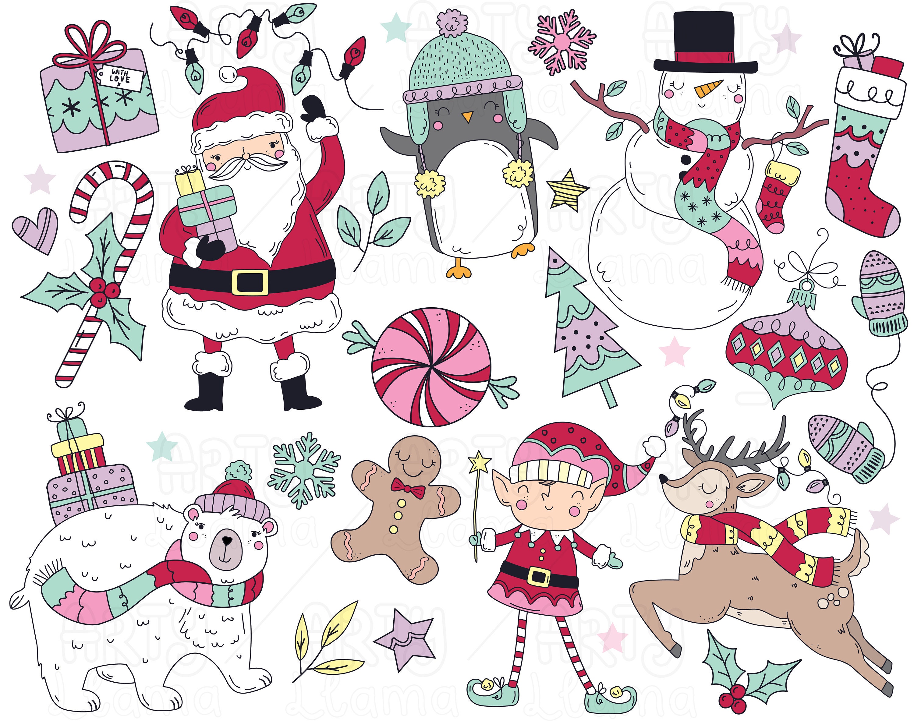 Christmas Characters Clip Art Set: Santa, Snowman and Friends (digital ...
