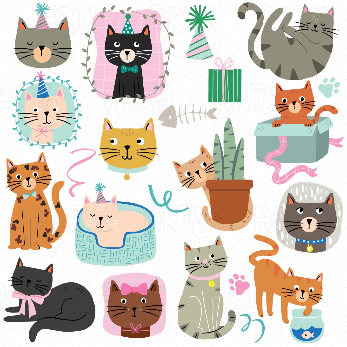 Cute Kitties Clip Art - Cute Cat Clip Art, Cat PNG, Cat Illustration ...