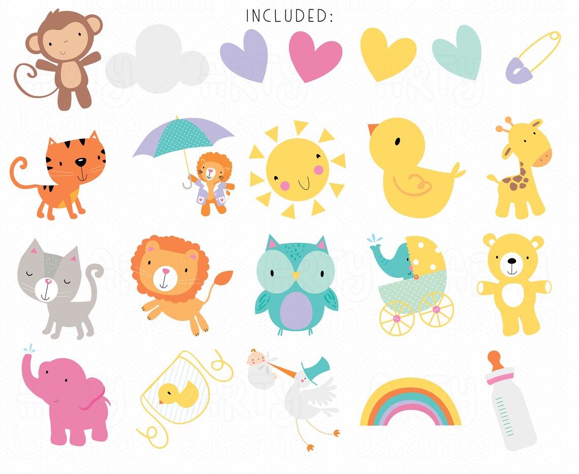 Baby Clip Art Set - Cute Baby Animals (PNG, EPS and JPG) - Etsy