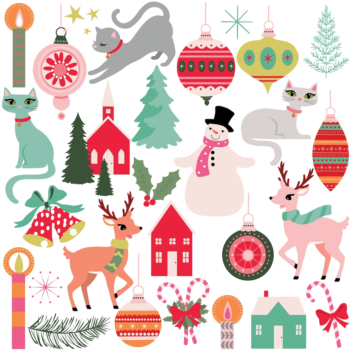 Merry Vintage Christmas Clip Art - Retro Christmas Clip Art Set ...