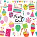 Party Time Clip Art Bright Birthday Clip Art Set, Digital Printable ...