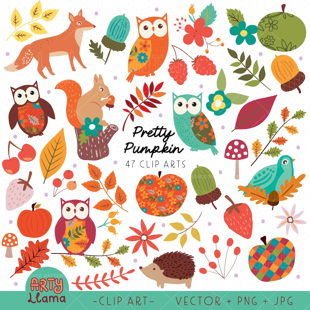Pretty Pumpkin Clip Art - Cute Fall Woodland Clip Art, Woodland Animal ...