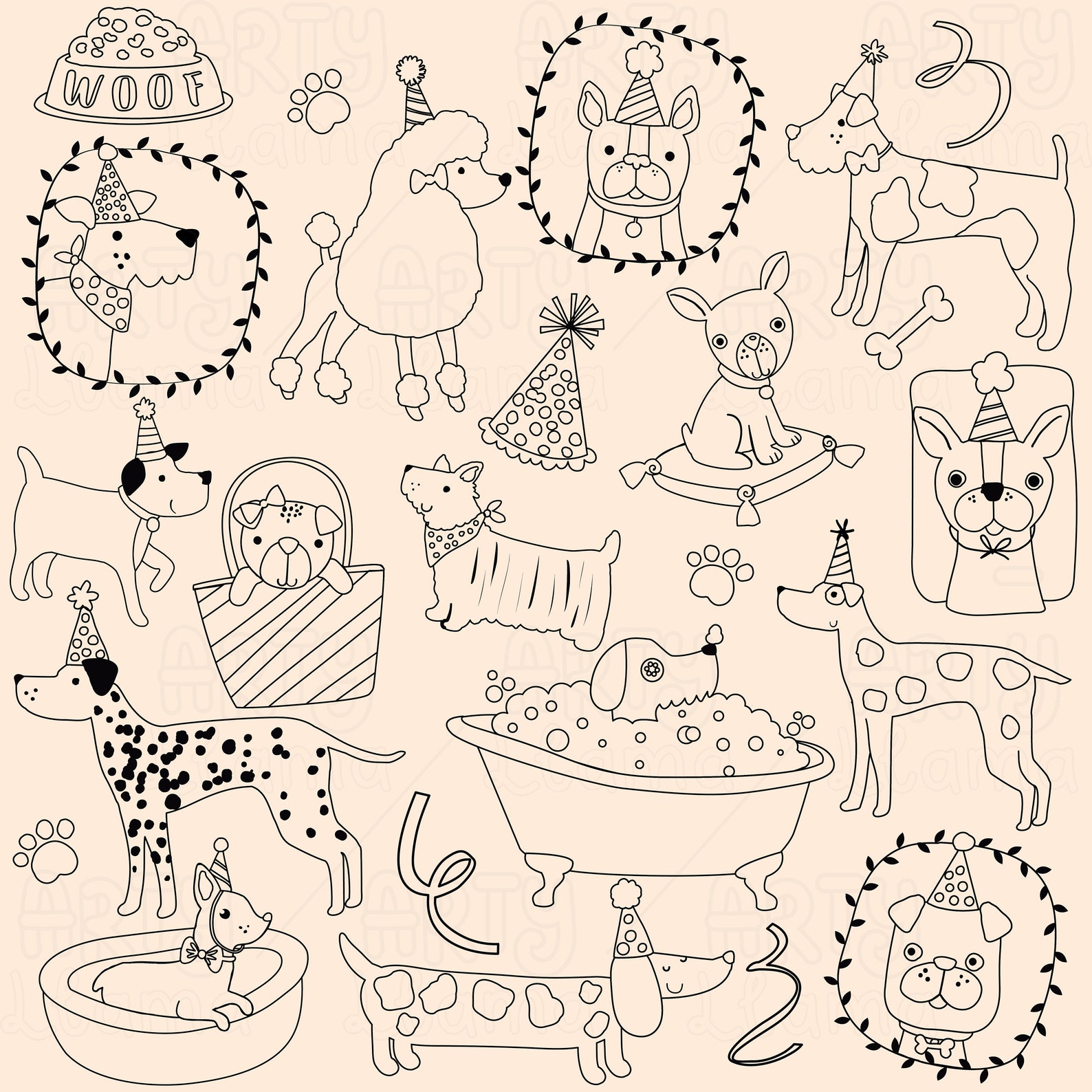 Pawty Pups Digital Stamps - Cute Dog Digital Stamps, Dogs PNG, Dog ...