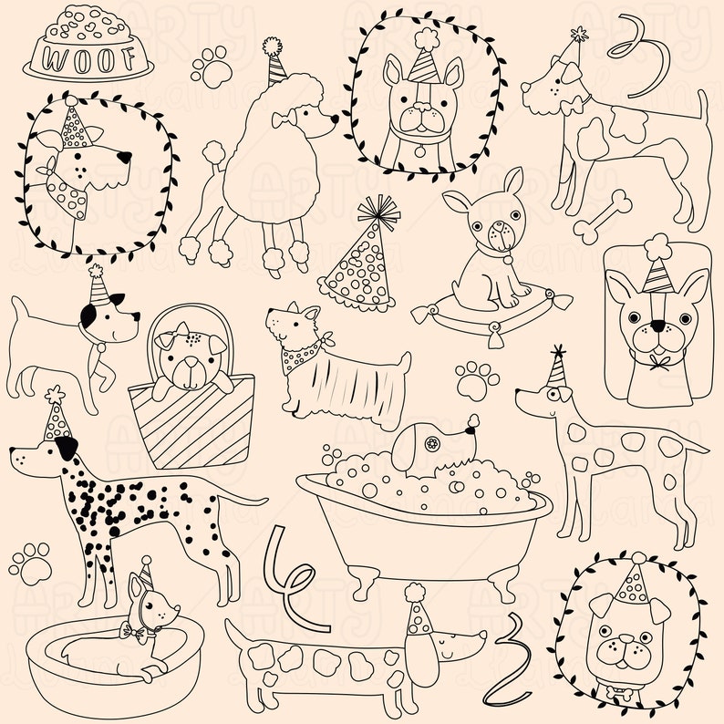 Pawty Pups Digital Stamps - Cute Dog Digital Stamps, Dogs PNG, Dog ...
