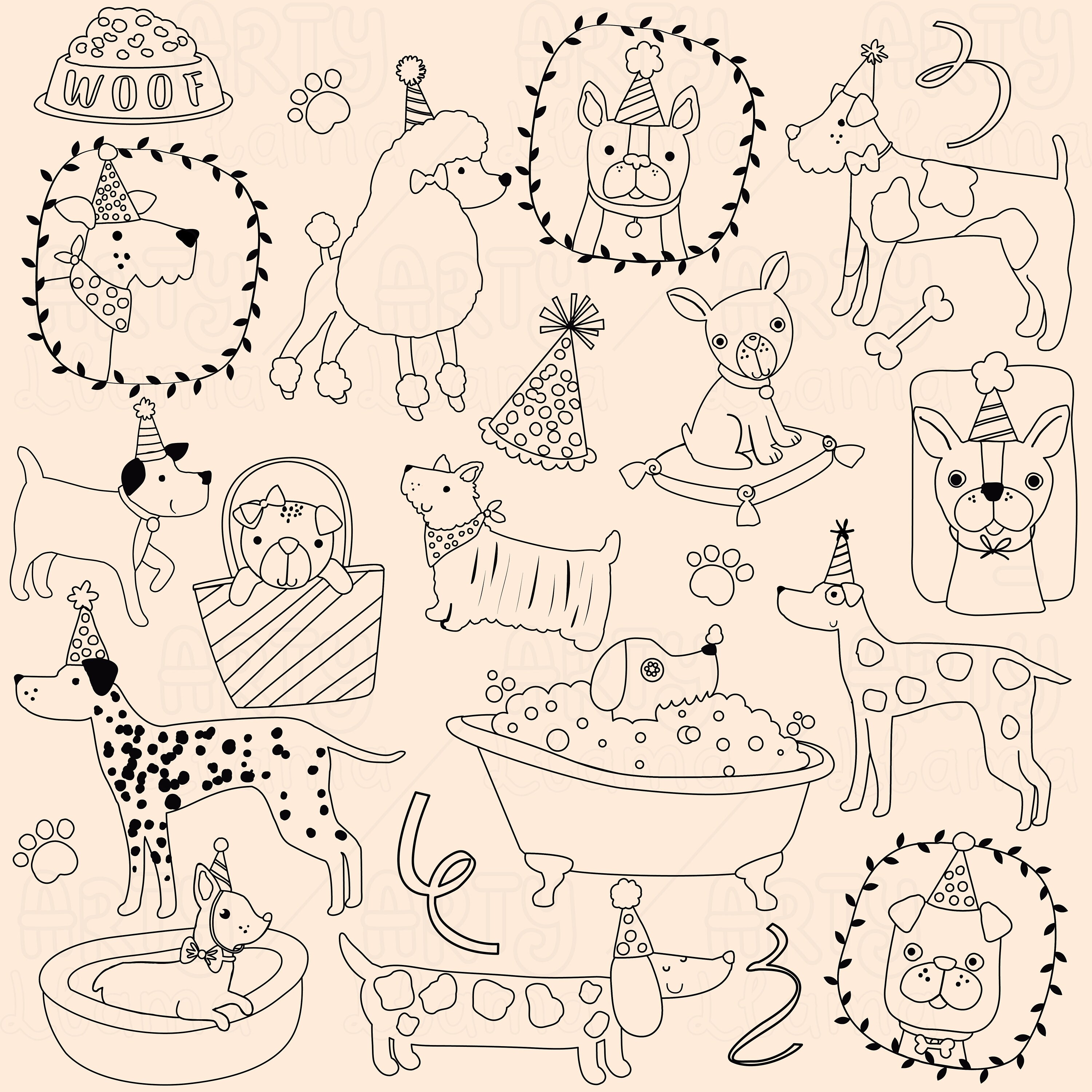 Pawty Pups Digital Stamps - Cute Dog Digital Stamps, Dogs PNG, Dog ...