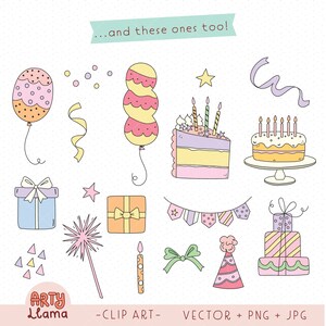 Happy Birthday Clip Art - Retro Doodle Birthday Clip Art Set, Digital ...