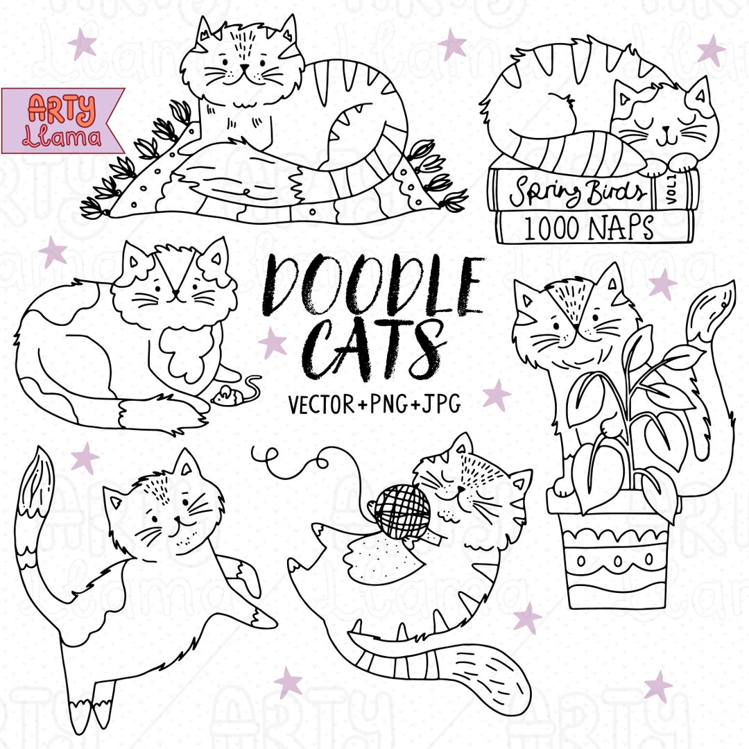 Doodle Cats Digital Stamps - Doodle Cats Digital Stamp Set, Digital ...
