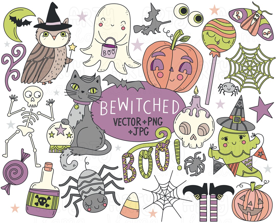 Bewitched Clip Art - Cute Halloween Clip Art Set, Halloween, Digital ...