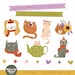 Cozy Cats Clip Art - Cute Fall Cat Clip Art, Cats PNG, Cat Illustration ...