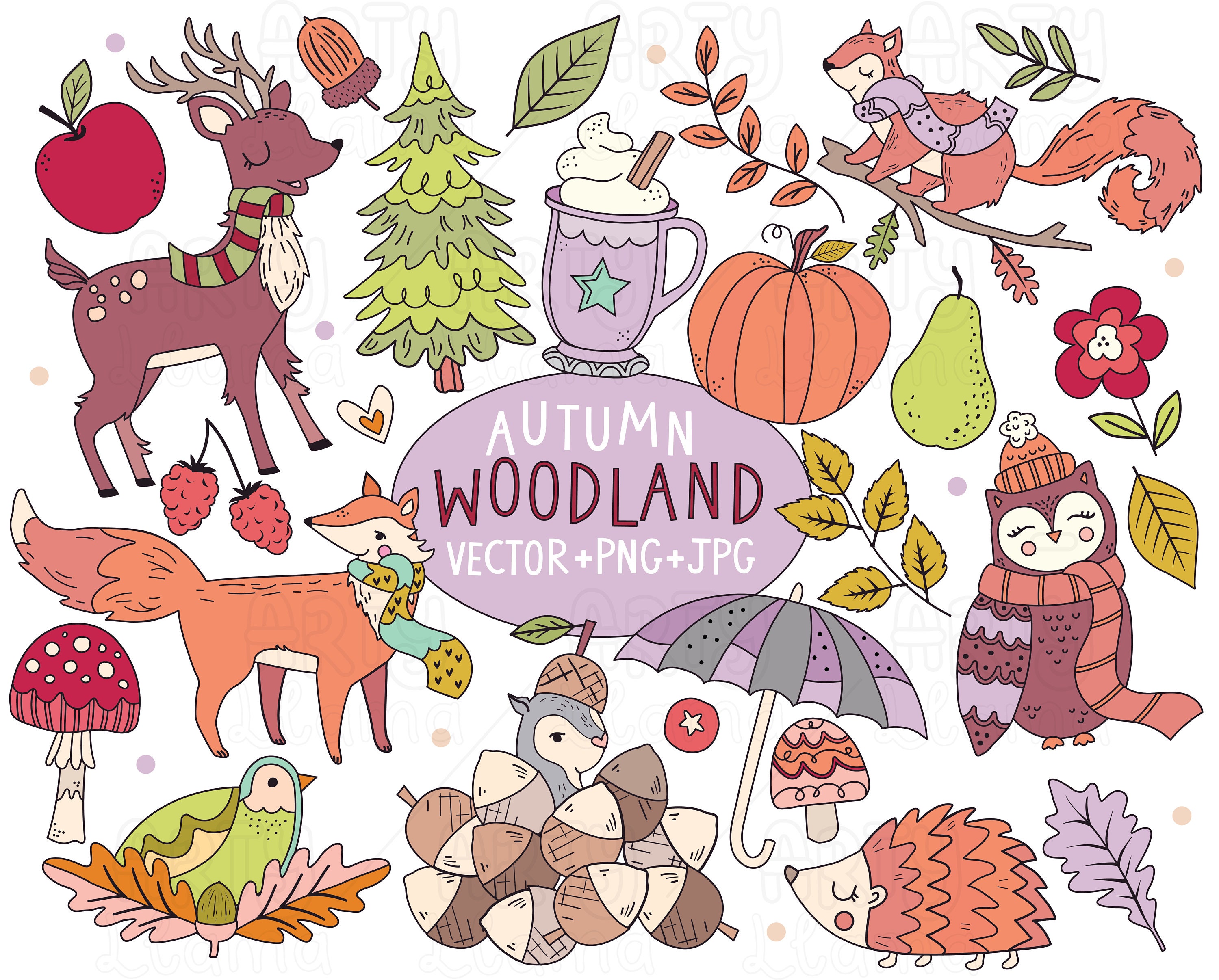 Autumn Woodland Clip Art Cute Fall Clip Art Set Autumn - Etsy