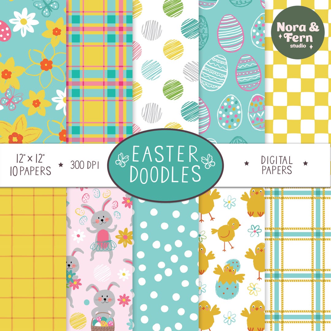 Easter Digital Papers - Cute Doodle Easter Printable Papers - Printable ...