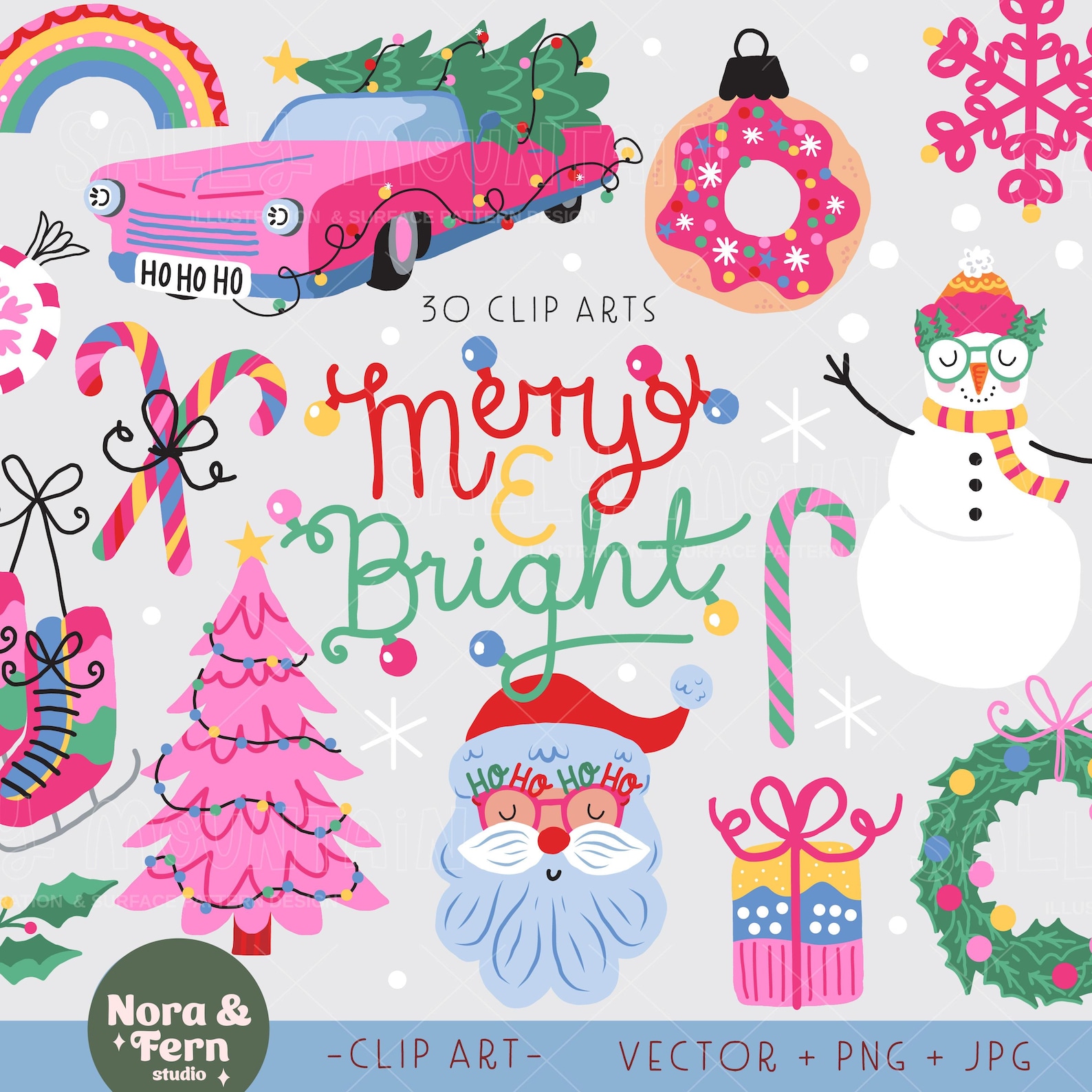 Christmas Character Clip Art Set: Merry & Bright Graphics (digital ...