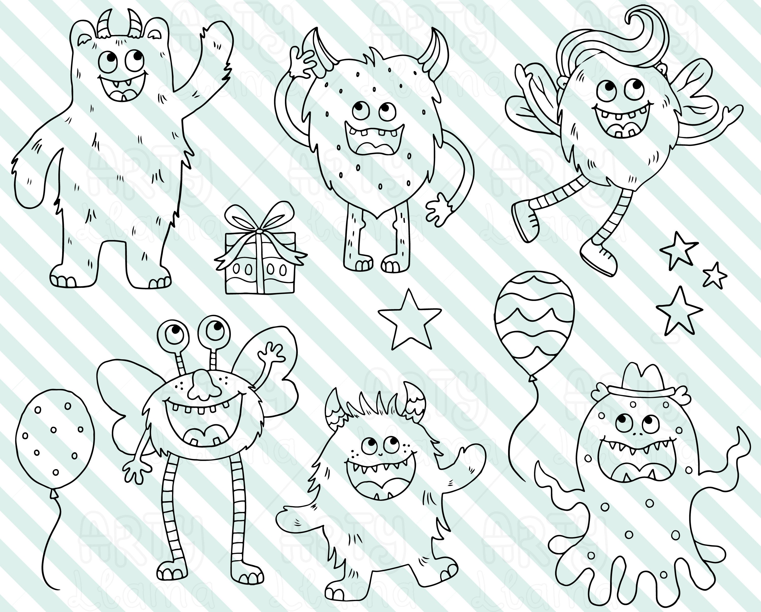 Monsters Digital Stamps - Doodle Monsters Digital Stamp Set, Digital ...