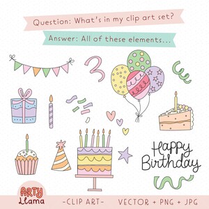 Happy Birthday Clip Art - Retro Doodle Birthday Clip Art Set, Digital ...