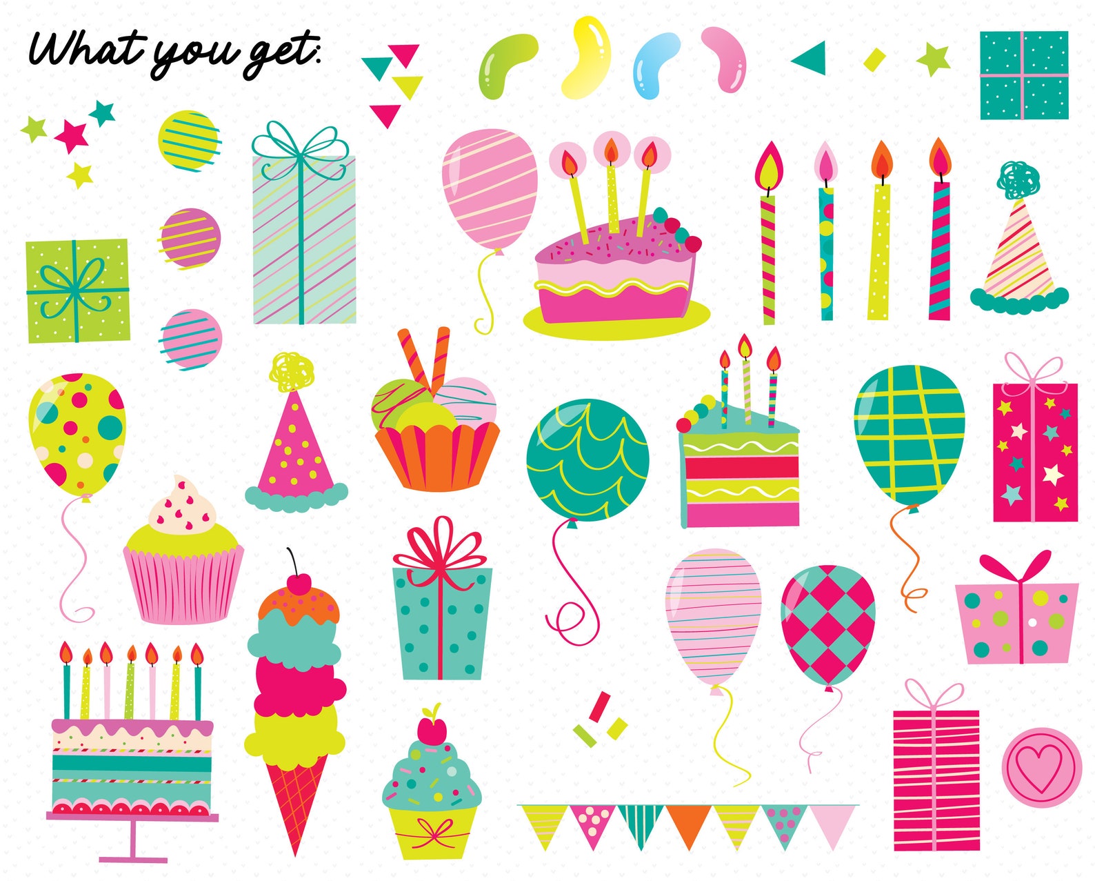 Party Time Clip Art - Bright Birthday Clip Art Set, Digital Printable ...