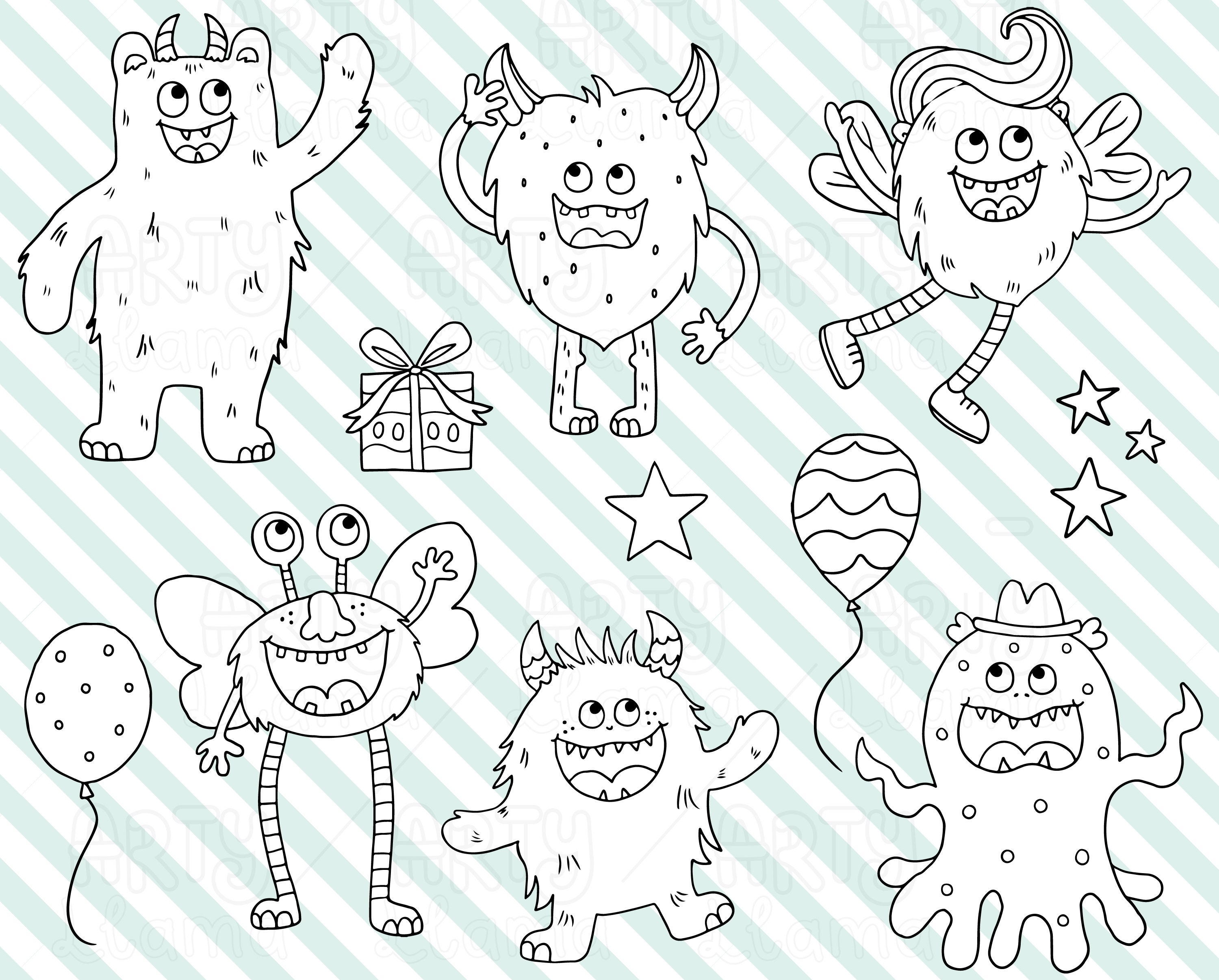 Monsters Digital Stamps - Doodle Monsters Digital Stamp Set, Digital ...