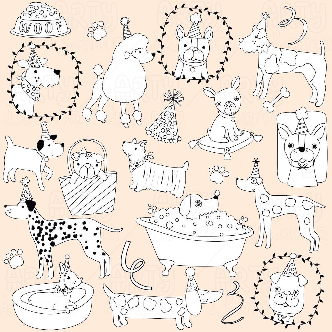 Pawty Pups Digital Stamps - Cute Dog Digital Stamps, Dogs PNG, Dog ...